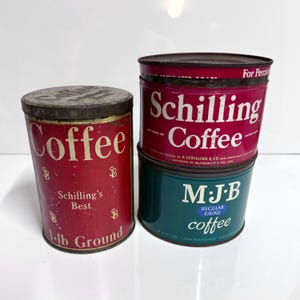 3pc Lot Antique Schilling & MJB Ground Coffee Tin Can Set Vintage ...