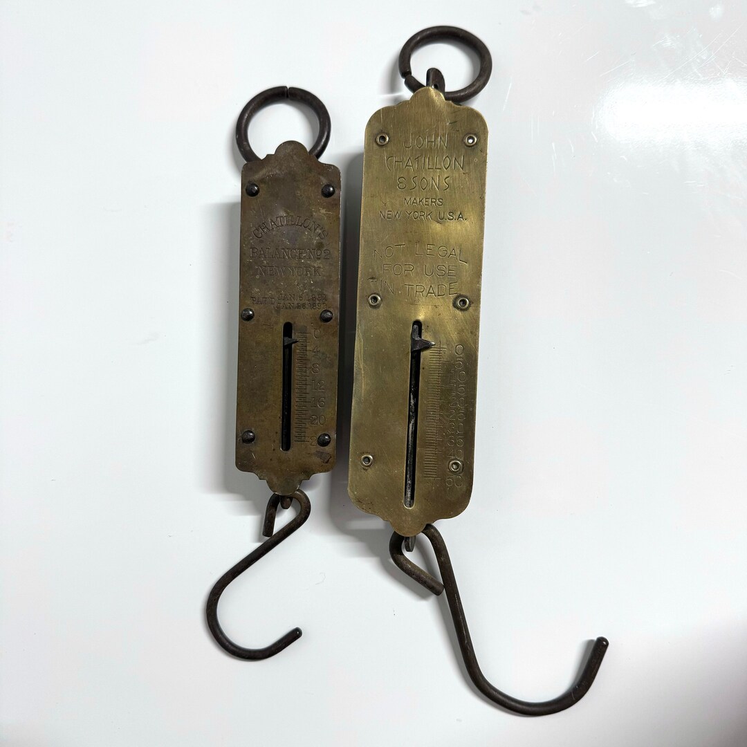 2pc Lot Vintage NYC Hanging Antique Metal Chatillon Scale Set 1800s ...