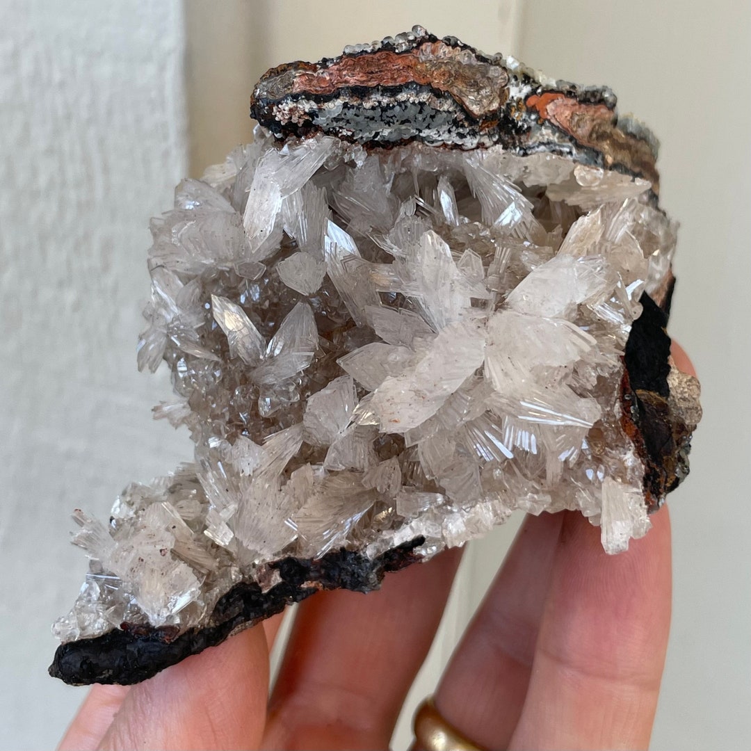 Rare 3.8” Delicate Mexican Hemimorphite W/ Calcite & Chalcedony Crystal ...