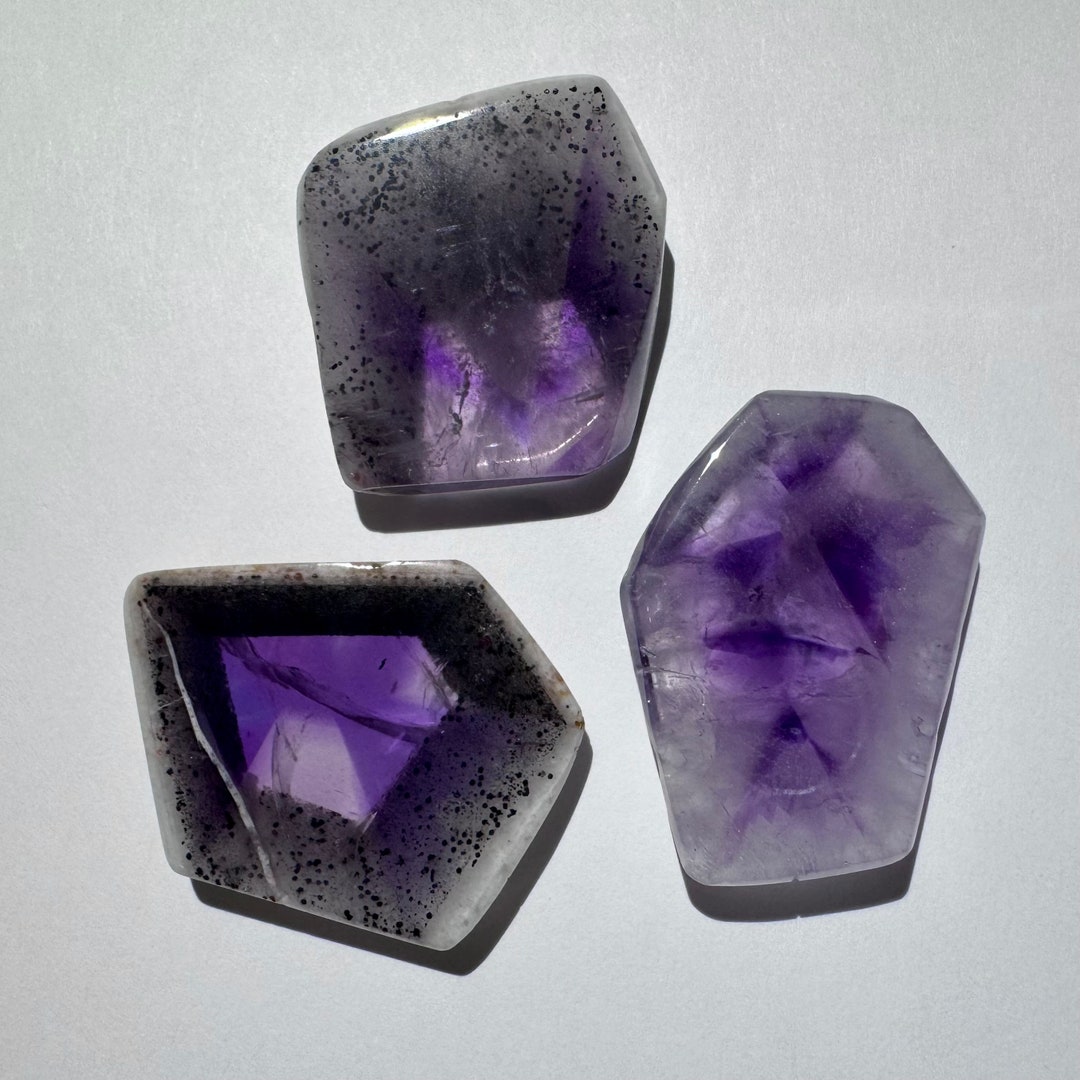3pc Lot Rare Atomic Amethyst Phantom Crystal Cabochon Set 26g Wholesale ...