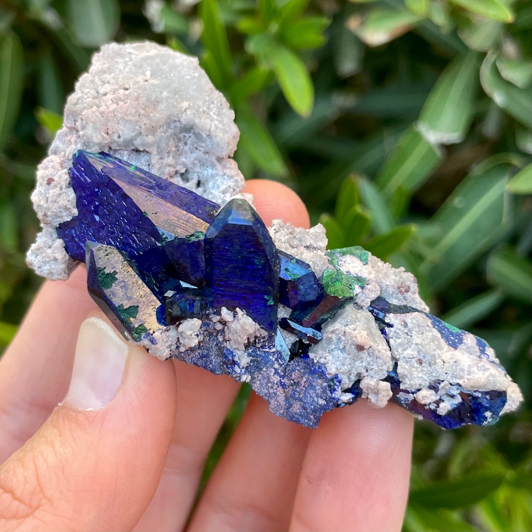 Museum Quality Rare 3” Lustrous Azurite Crystals W/ Malachite 57g ...