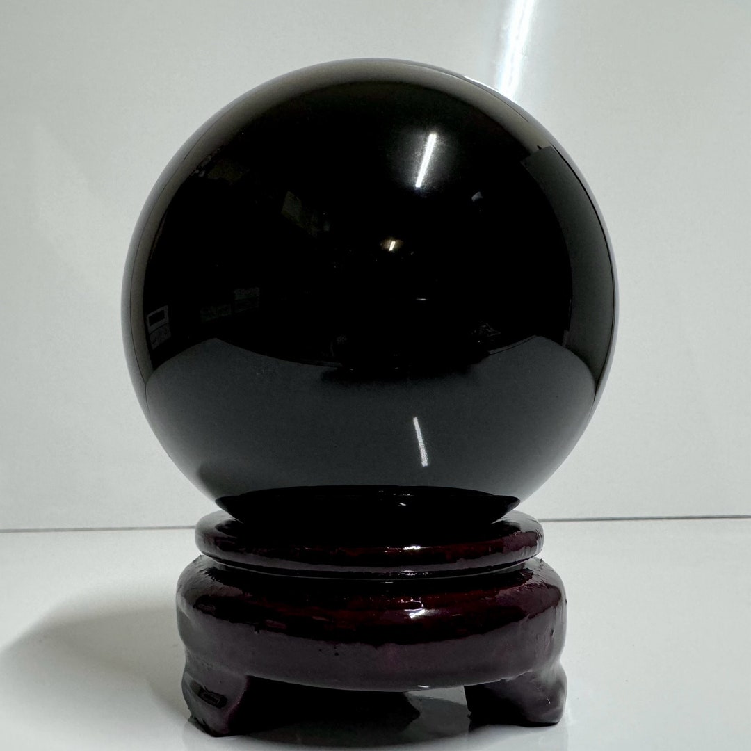 Large 3.4” Black Obsidian Sphere With Stand - 2lb Polished Natural ...