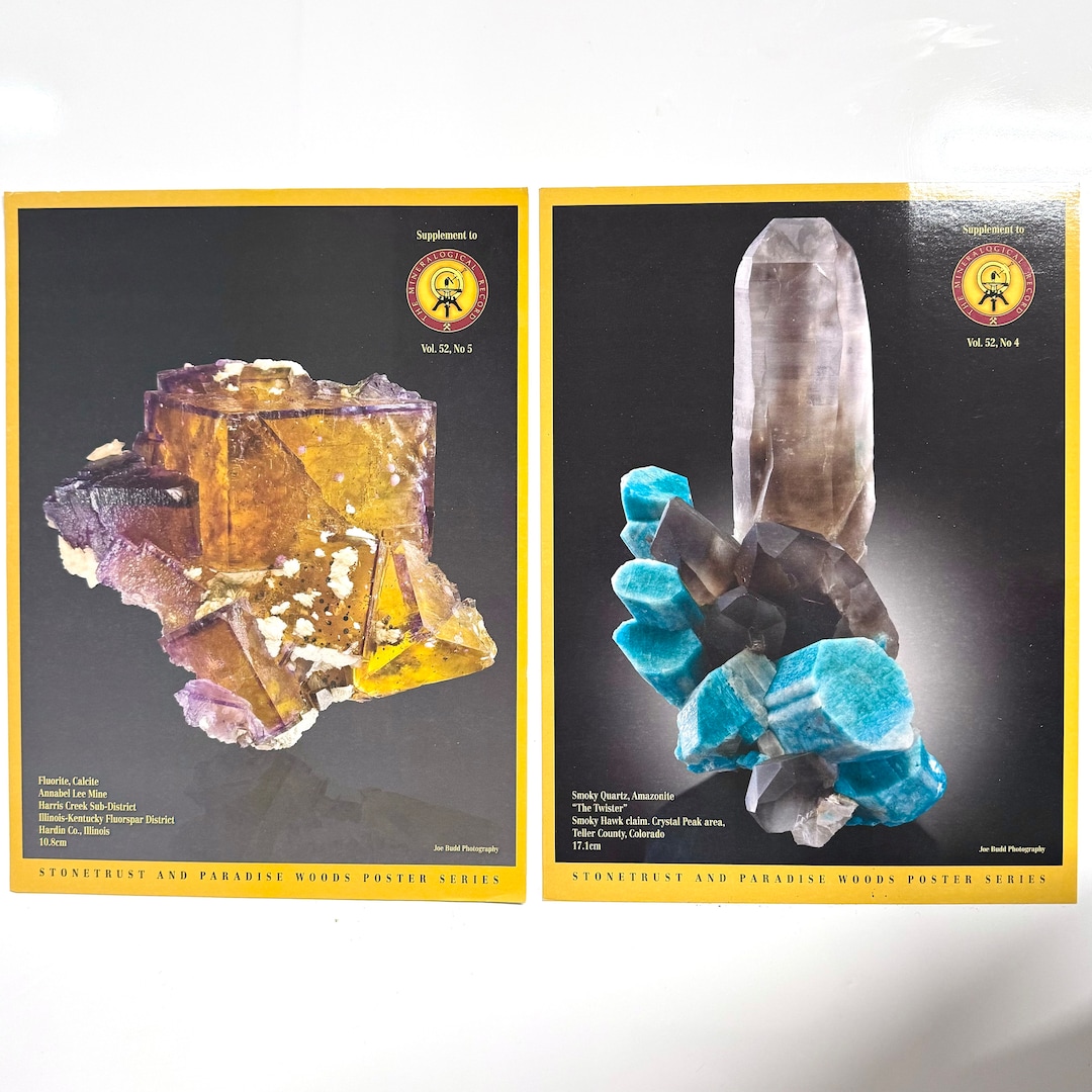 2pc Lot Mineral Poster Set Fluorite and Smoky Quartz / Amazonite ...
