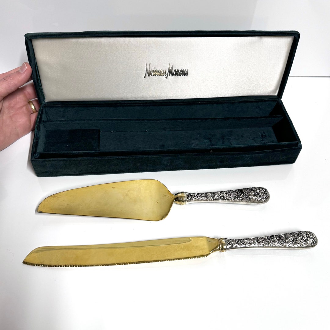 2pc Lot Vintage Elegant Neiman Marcus Silver Plated Wedding Cake Knife ...