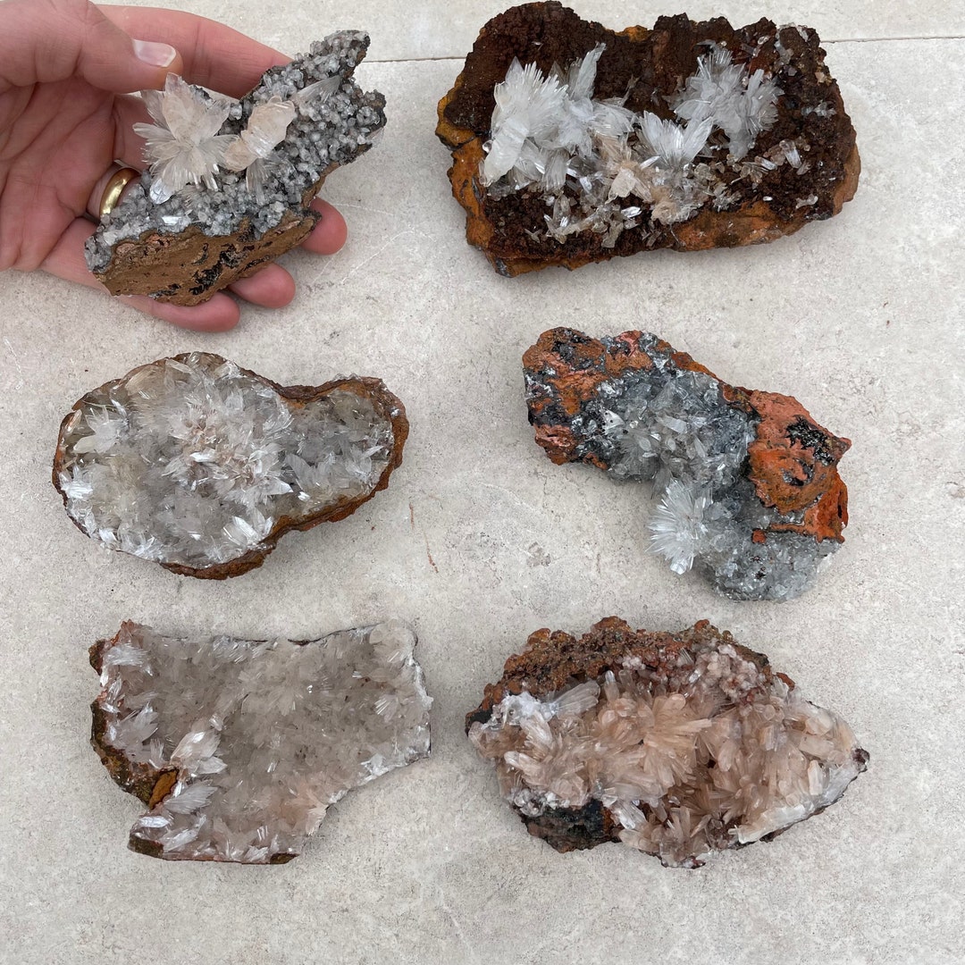 6pc Lot XL Mexican Hemimorphite W/ Calcite Crystal Cluster Set 2.65lb ...
