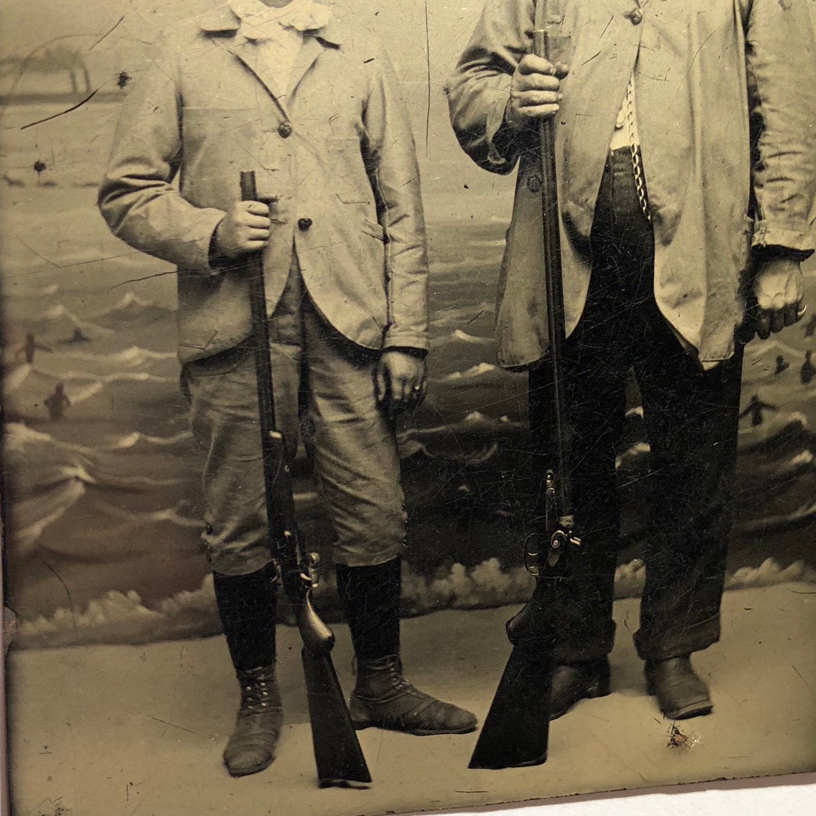 Rare - Father and Son Holding Rifles / Hunting Guns - Original Vintage ...