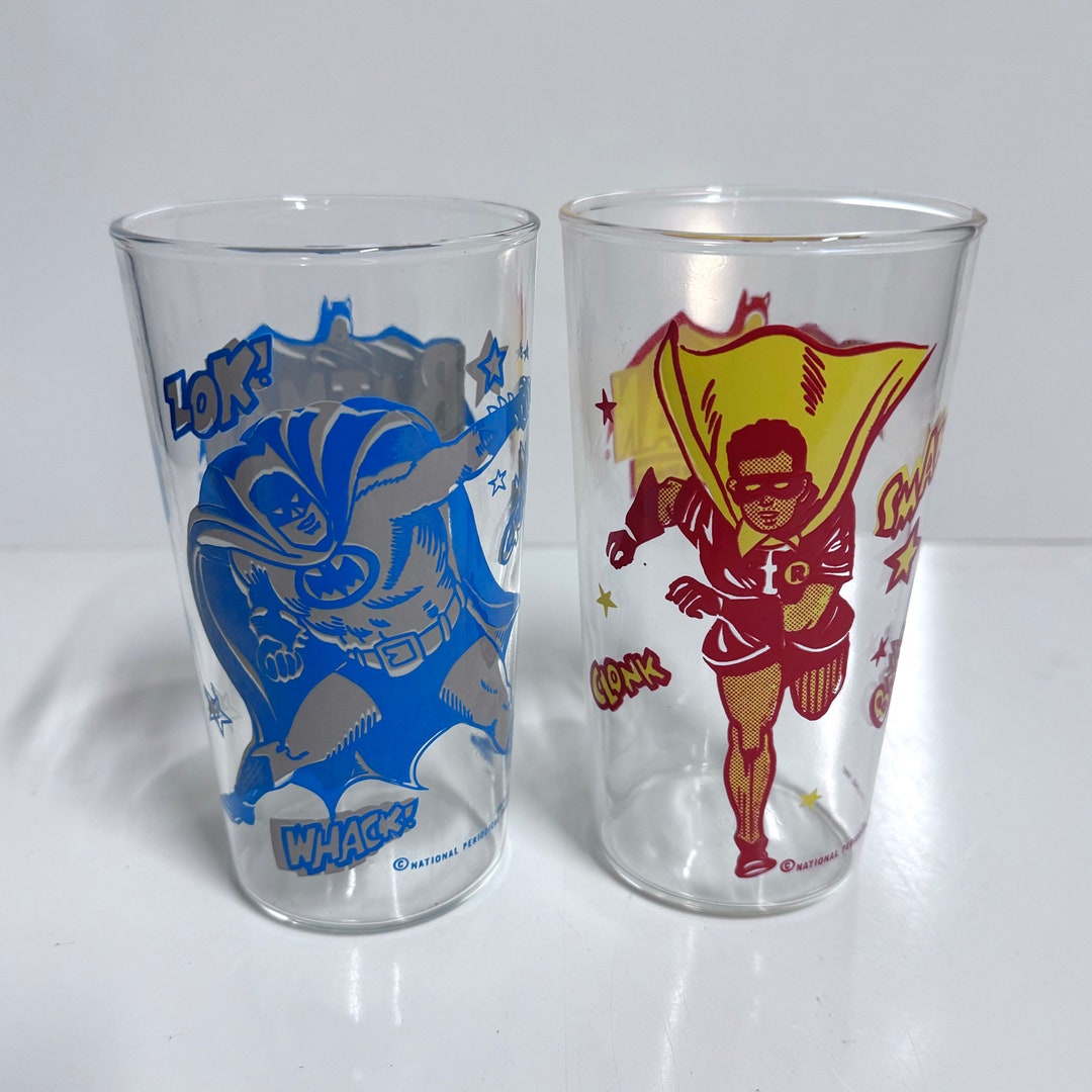 2pc Lot Rare 1966 Vintage Batman and Robin Drinking Glass Cup Set DC ...