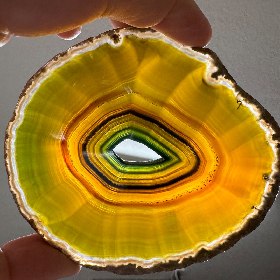 Stunning 3.7” Yellow Banded Agate Crystal Slab 84g Polished Mineral ...