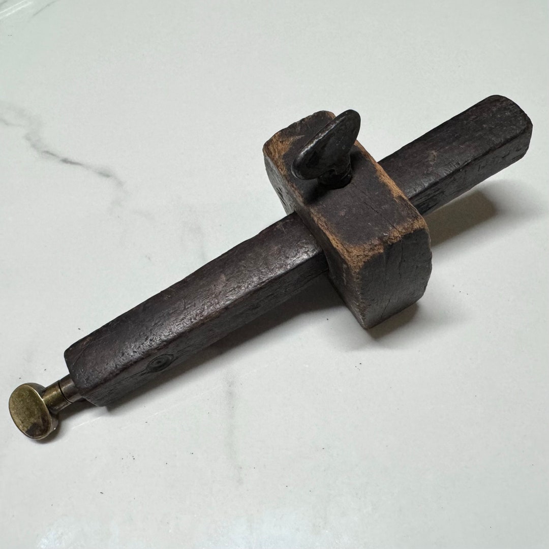 Antique 1920s Carpentry Wood Marking Gauge Tool Wood & Brass Vintage ...