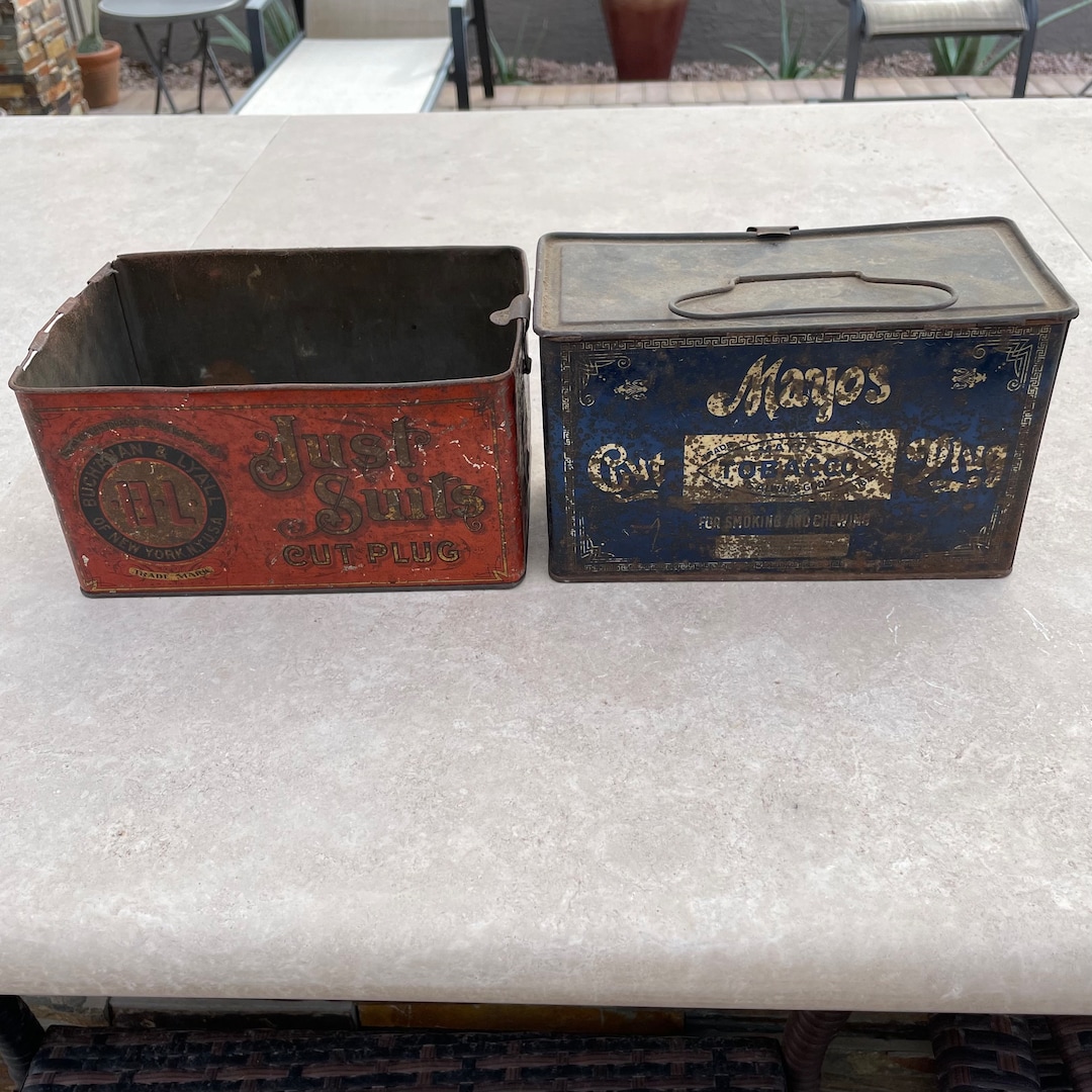 2pc Lot Vintage 1890s Mayo & Buchanan Lyall Just Suits Tobacco Tin Cut ...