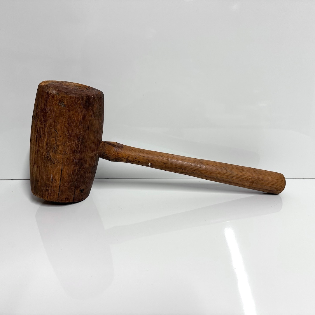 Large 13.6” Antique Primitive Handmade Wooden Mallet Vintage Solid Wood ...