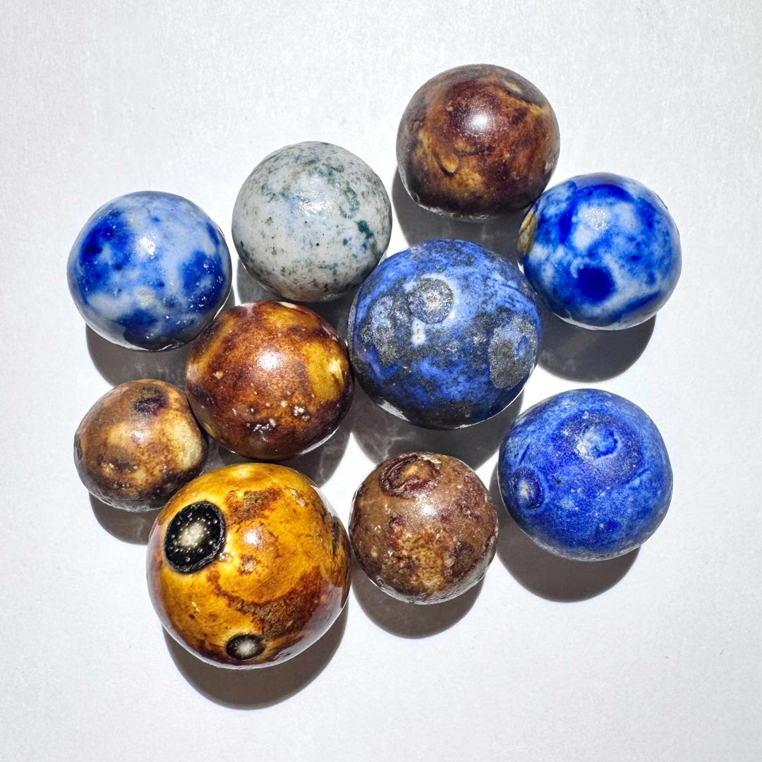 10pc Lot Rare Antique German Bennington Marble Set 1800s Vintage Collectible Pottery Clay ...