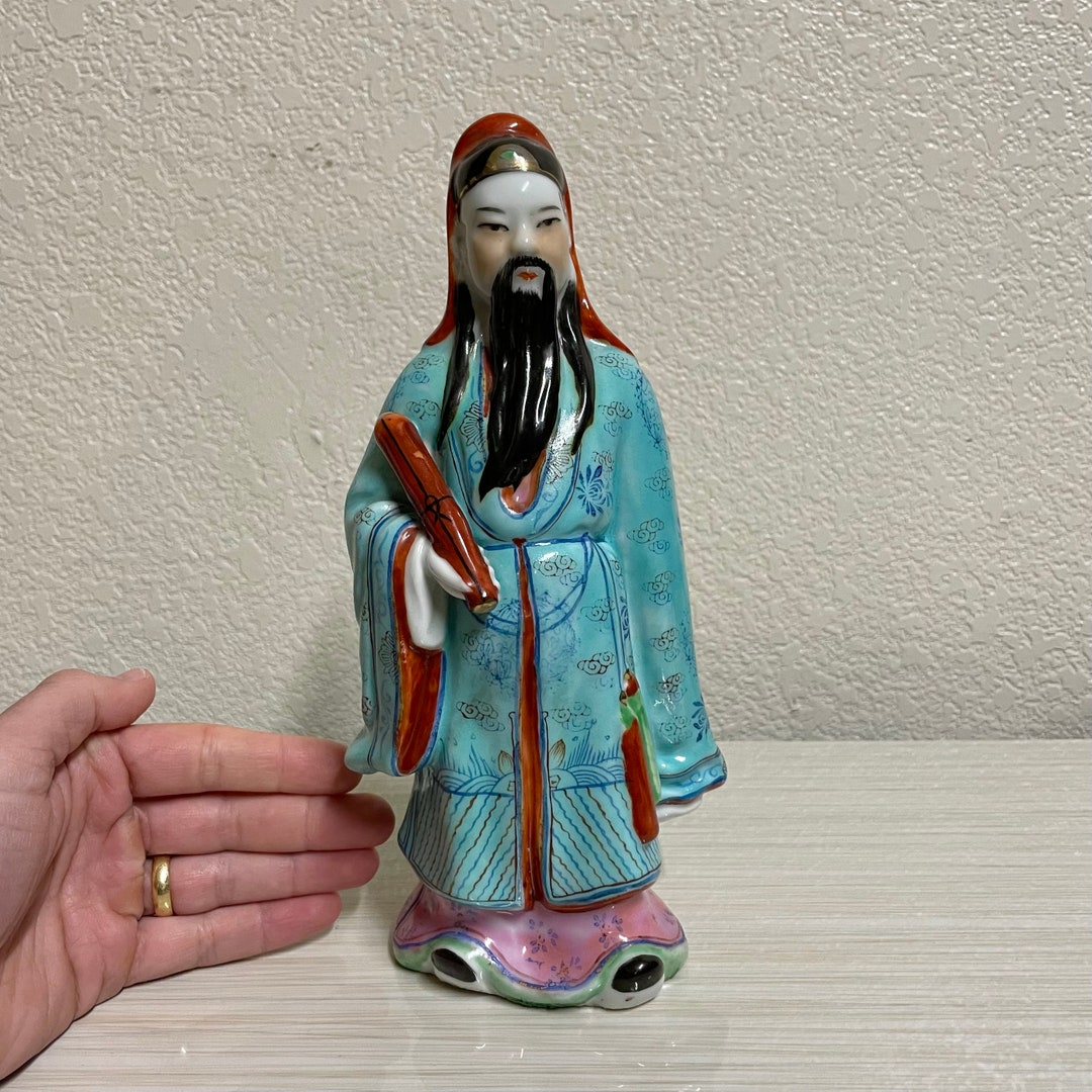 Rare 9.5” Large Vintage Immortal God Fu Porcelain 1.6lb Hand Painted ...