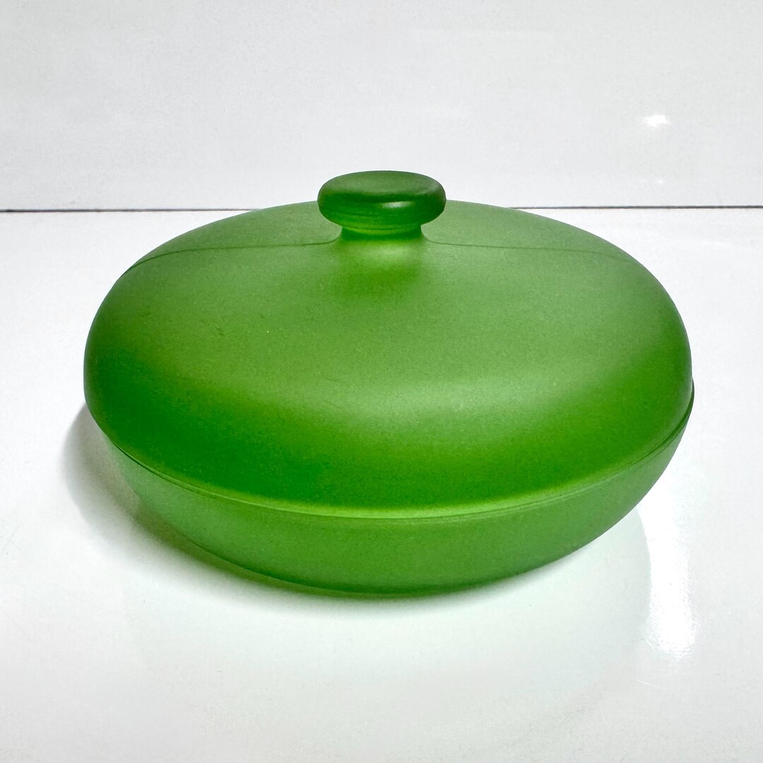 Rare 4.8” Antique Frosted Uranium Glass Jewelry Box Container Vintage ...