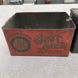 2pc Lot Vintage 1890s Mayo & Buchanan Lyall Just Suits Tobacco Tin Cut ...