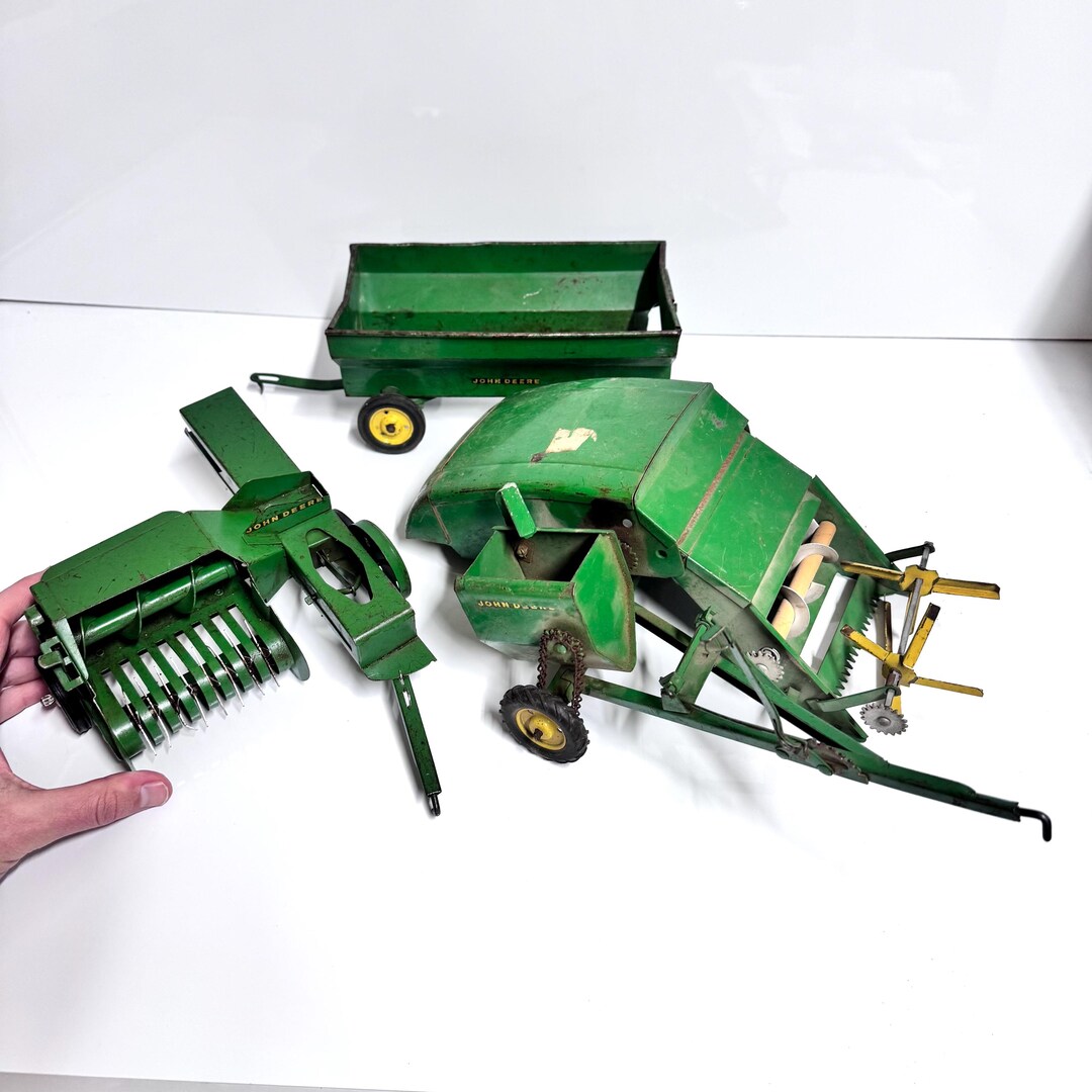 3pc Lot Antique John Deere Toy Hay Baler, Auger Puller & Flare Box ...