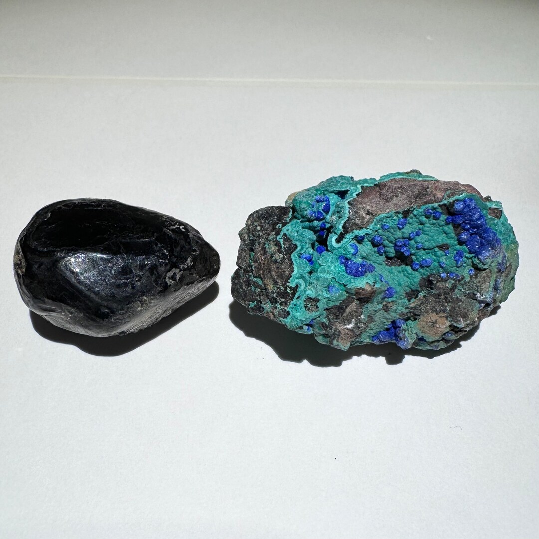2pc Lot Arizona Apache Tear Obsidian & Malachite Azurite Crystal Set ...