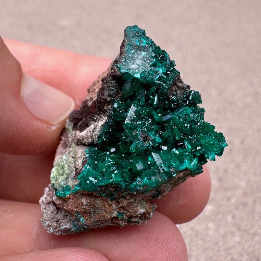 Rare 1.4 Gem Dioptase With Black Goethite & Micro Druzy Quartz Crystal Cluster 16g Mineral ...