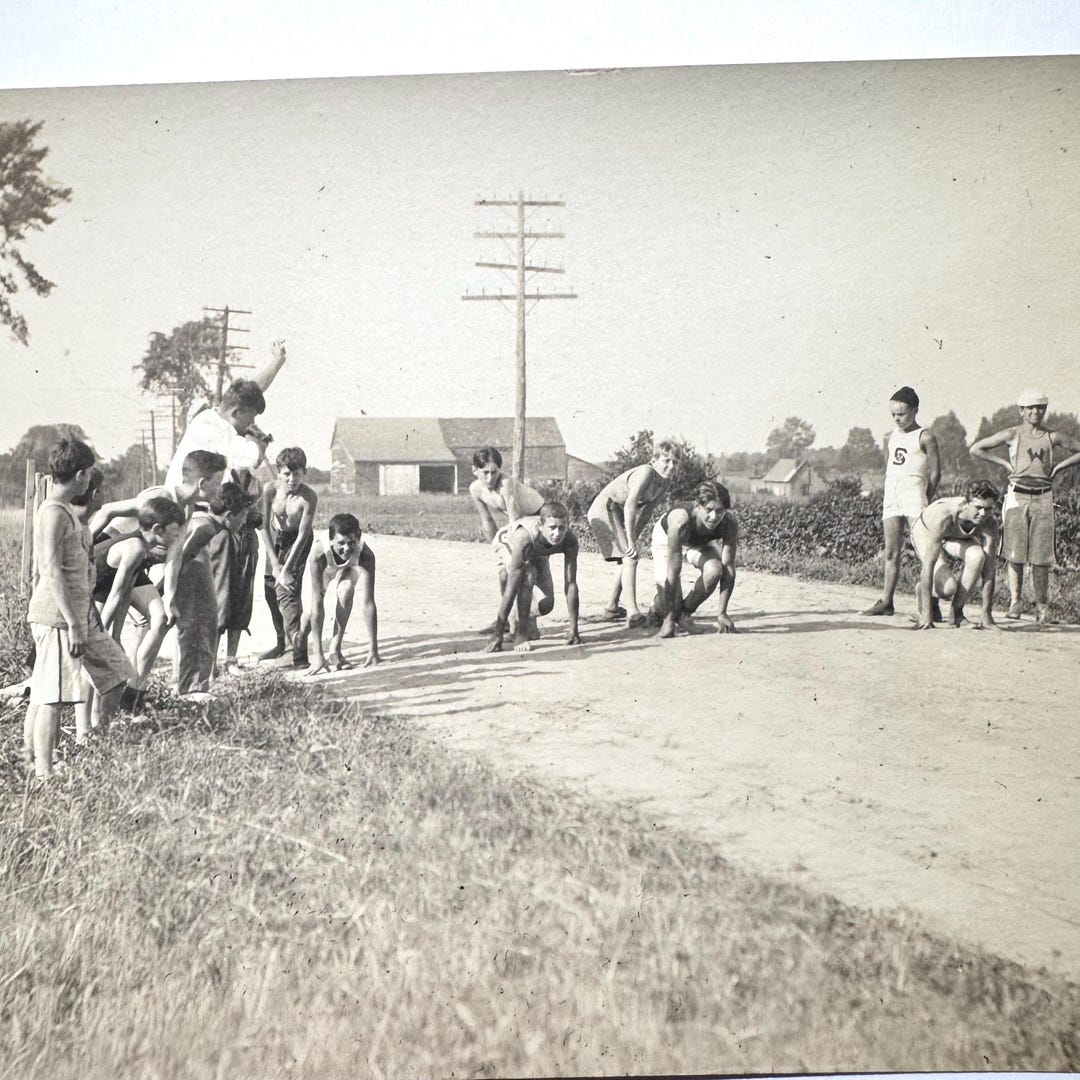 Rare Antique Outdoor Photograph Boys at the Starting Line for a Race in ...