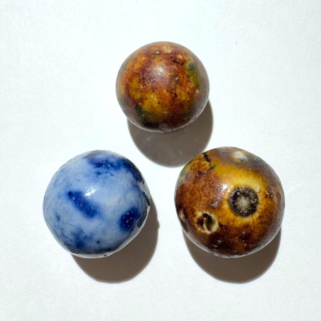 3pc Lot Rare Antique German Bennington Marble Set Wholesale 1800s Vintage Collectible Pottery ...