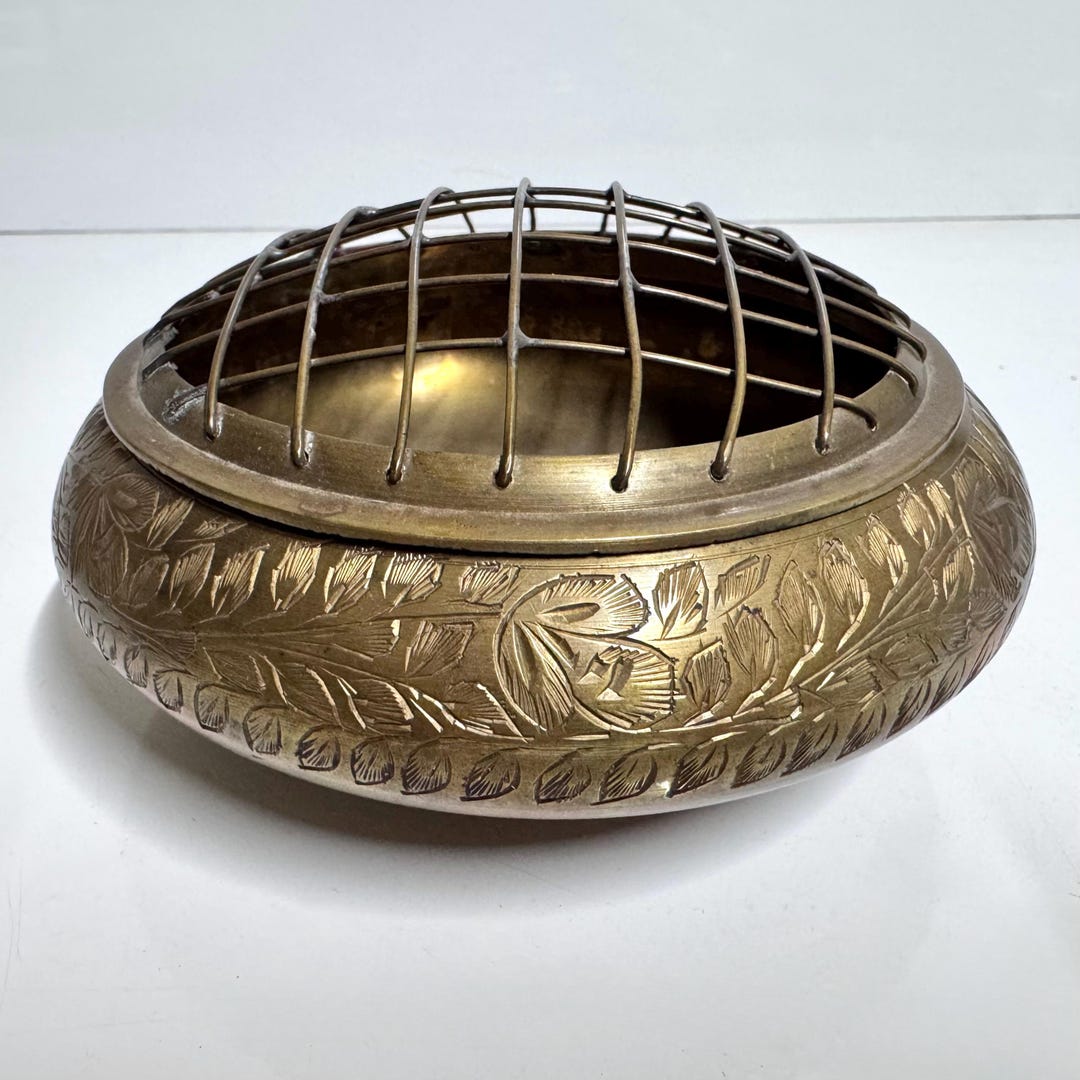 Antique Brass Potpourri Container Vintage 4.6” Collectible Engraved ...