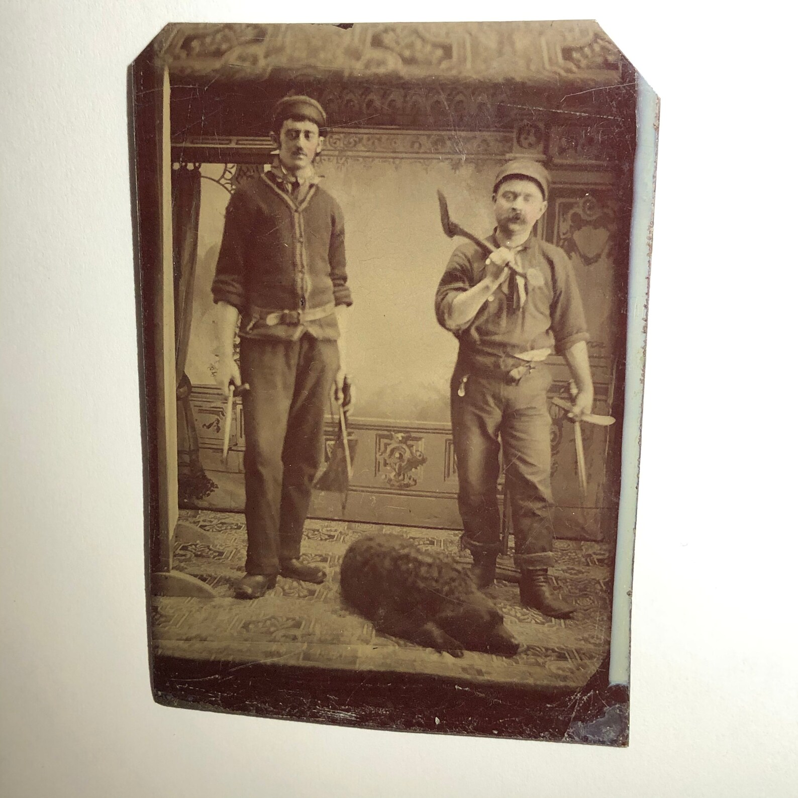 Rare Tintype Men With Knives Axe & Dog Crisp Details - Etsy