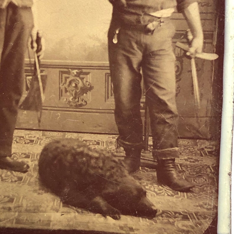 Rare Tintype Men With Knives Axe & Dog Crisp Details - Etsy