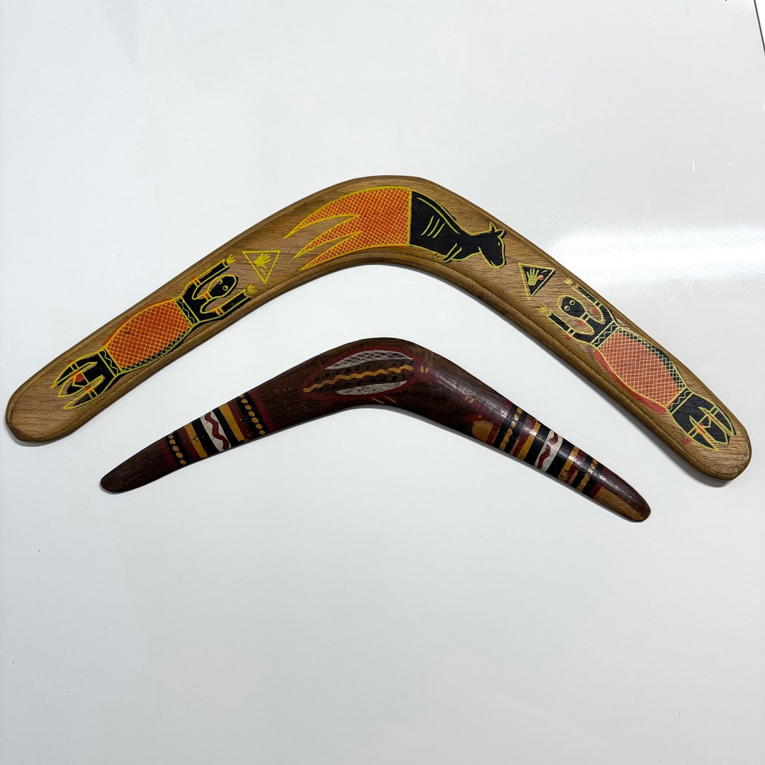2pc Lot Vintage Australian Handmade Wooden Boomerang Collectible Set ...