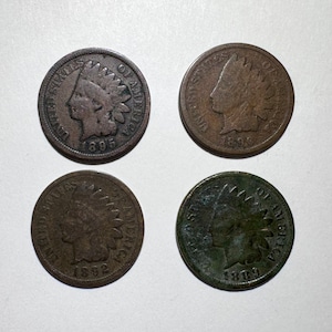 4pc Lot 1800s Indian Head Cent Coin Set 1889, 1890, 1892, 1895 Penny ...