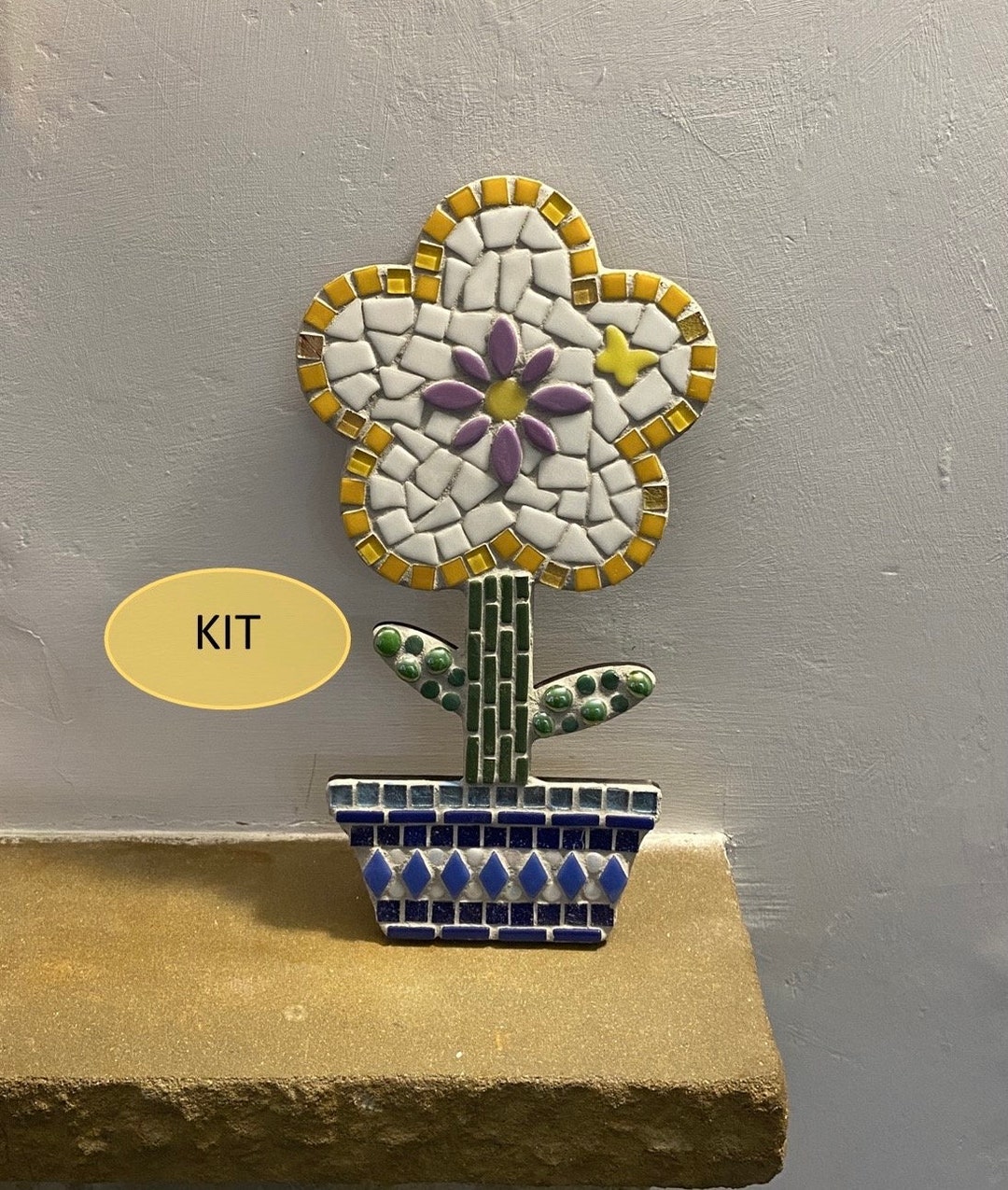 KIT Make Your Own Orange Flower & Blue Pot Mosaic, Age 10yrs With Adult ...