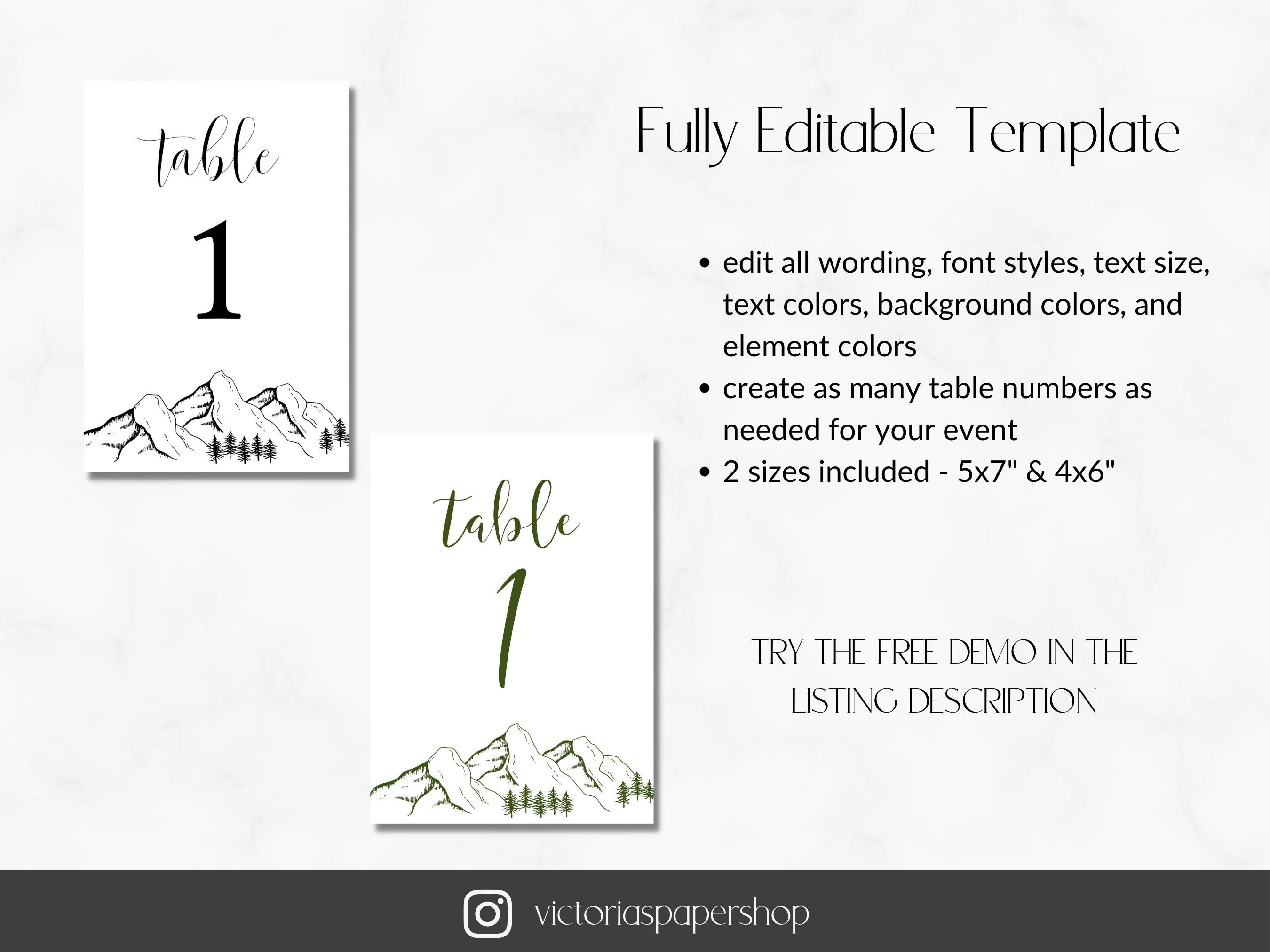 Mountain Sketch Table Number Cards, Mountain Table Decor, Printable ...