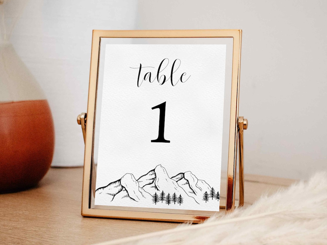Mountain Sketch Table Number Cards, Mountain Table Decor, Printable ...