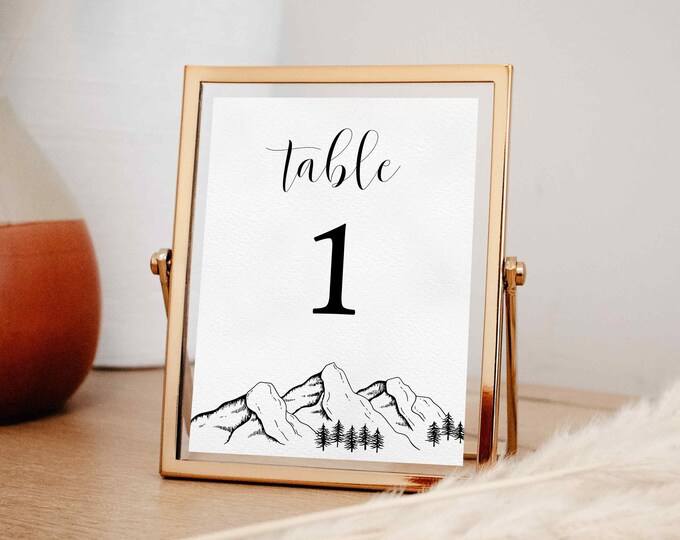 Mountain Table Number Cards, Printable Mountain Pine Wedding Table ...