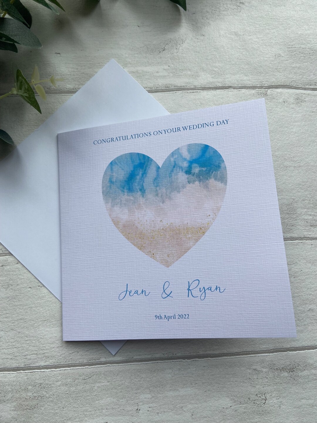 Personalised Beach Theme Wedding Card, Engagement Card, Heart Wedding ...
