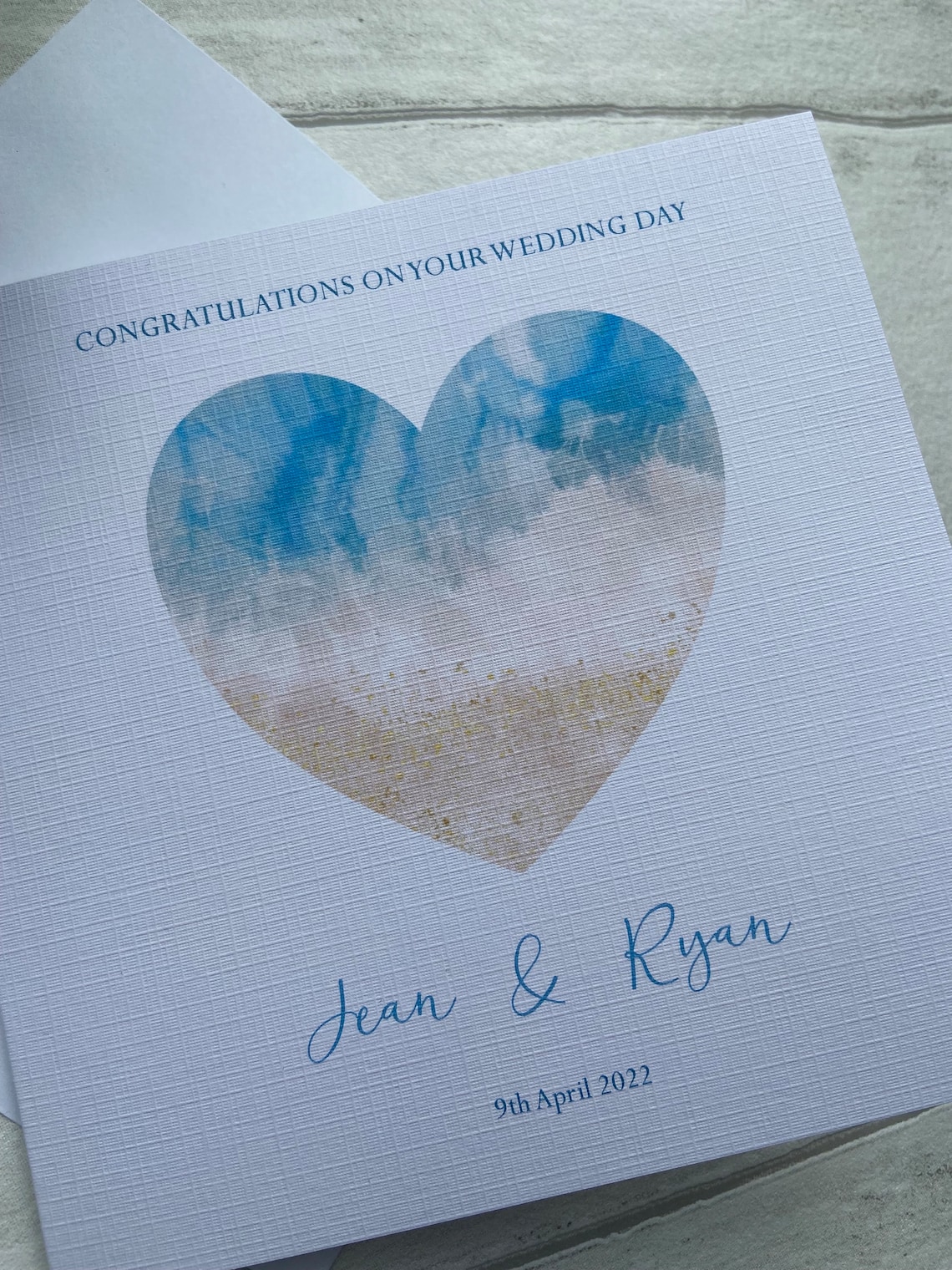 Personalised Beach Theme Wedding Card, Engagement Card, Heart Wedding ...