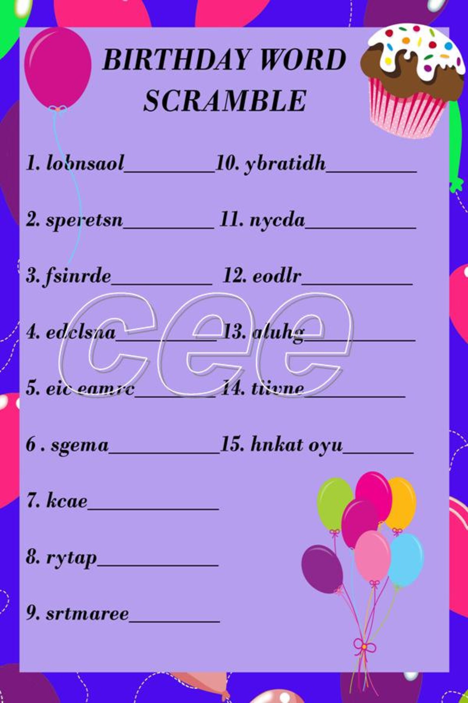 Birthday Party Game Children Birthday Game Printable Etsy Birthday Party Game Children Birthday Game Printable Etsy