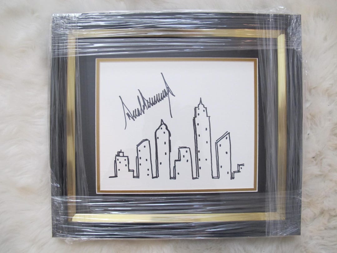 Donald Trump HAND SIGNED & Drawn Drawing Art Gold the President of the ...