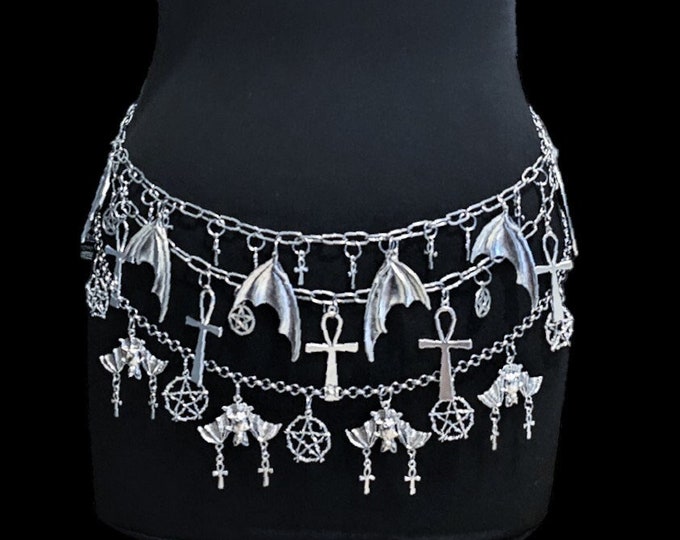 Ankh Waist Chain, Bat Belt, Bat Wings Belt ,goth Pentacle Belt, Chain ...