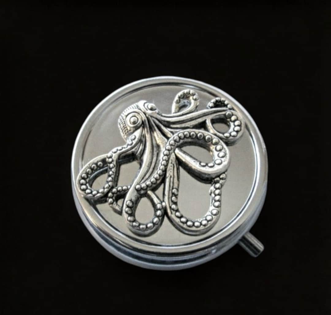 Octopus Pill Box ,sea Creature Pill Case, Gothic Pill Box, Silver Pill ...