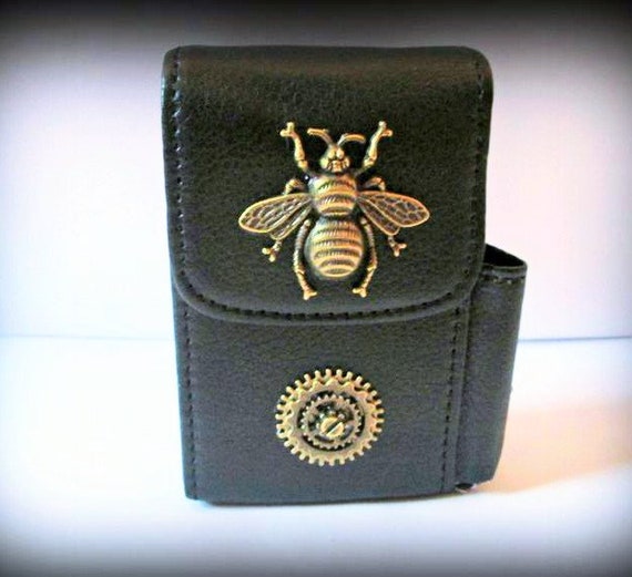 Black Leather Cigarette Case With Lighter Pocket-steampunk | Etsy