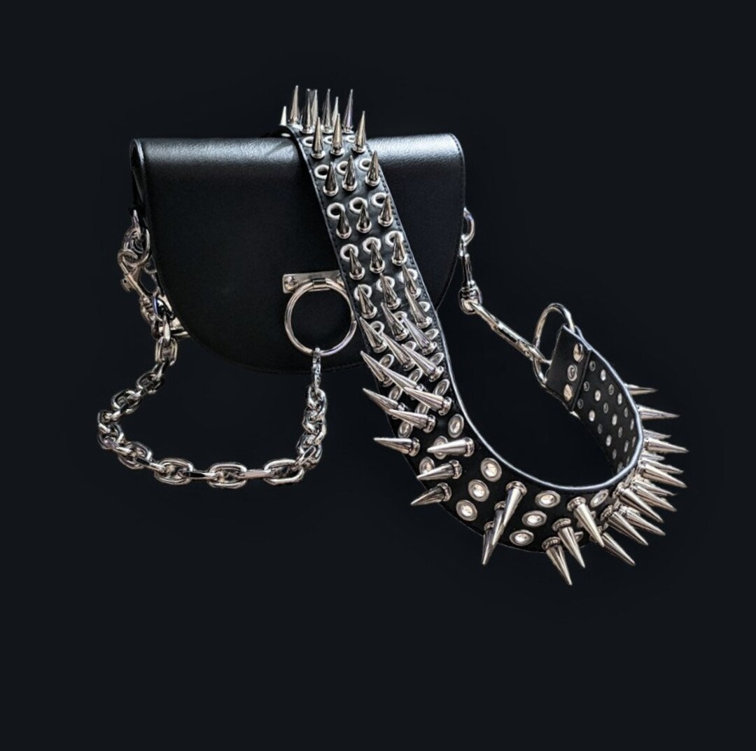 Goth Shoulder Bag, Black Crossbody Bag, Spike Bag, Punk Bag, PU Leather ...