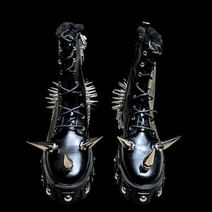 Goth Boots / Punk Platform Boots/ Spiked Goth Boot /knee Length Boots ...