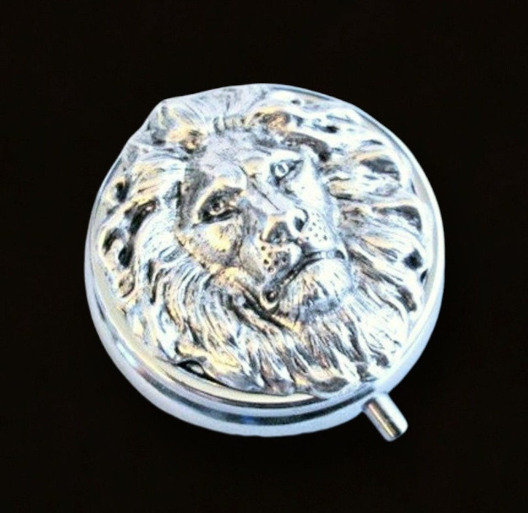 Silver Pill Box ,lion Head Pill Case, Gothic Pill Box, Lion Pill Case ...