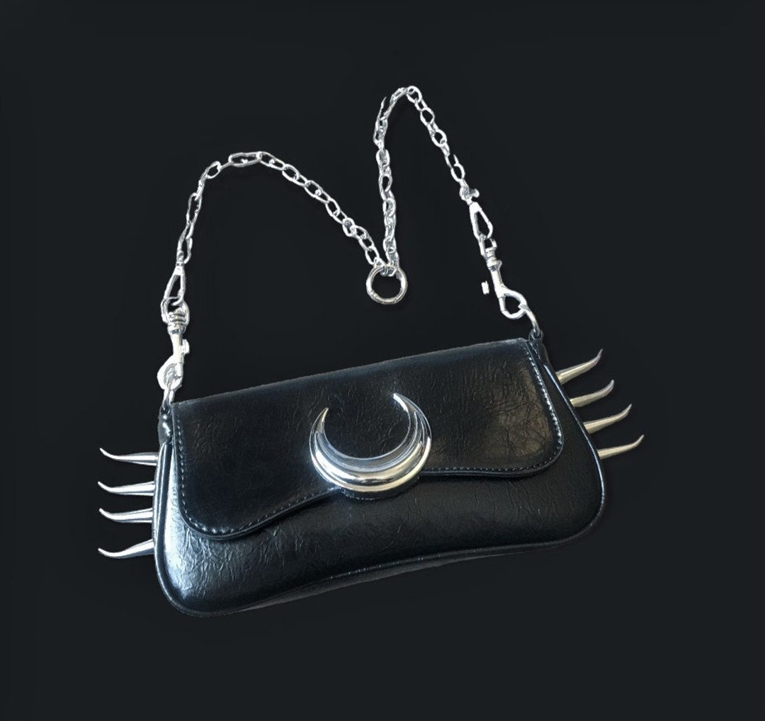 Goth Bag, Moon Bag, Witchy Bag, Small Leather Crossbody Bag, Spiked ...