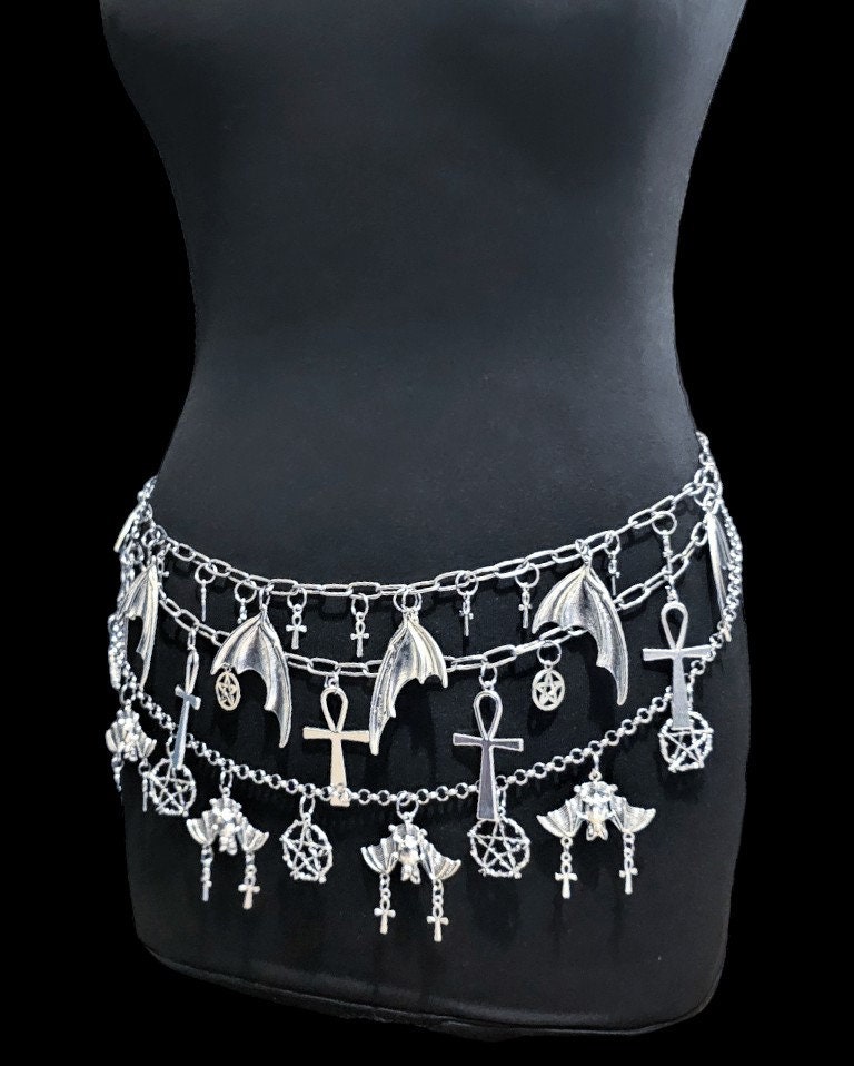 Ankh Waist Chain, Bat Belt, Bat Wings Belt ,goth Pentacle Belt, Chain ...