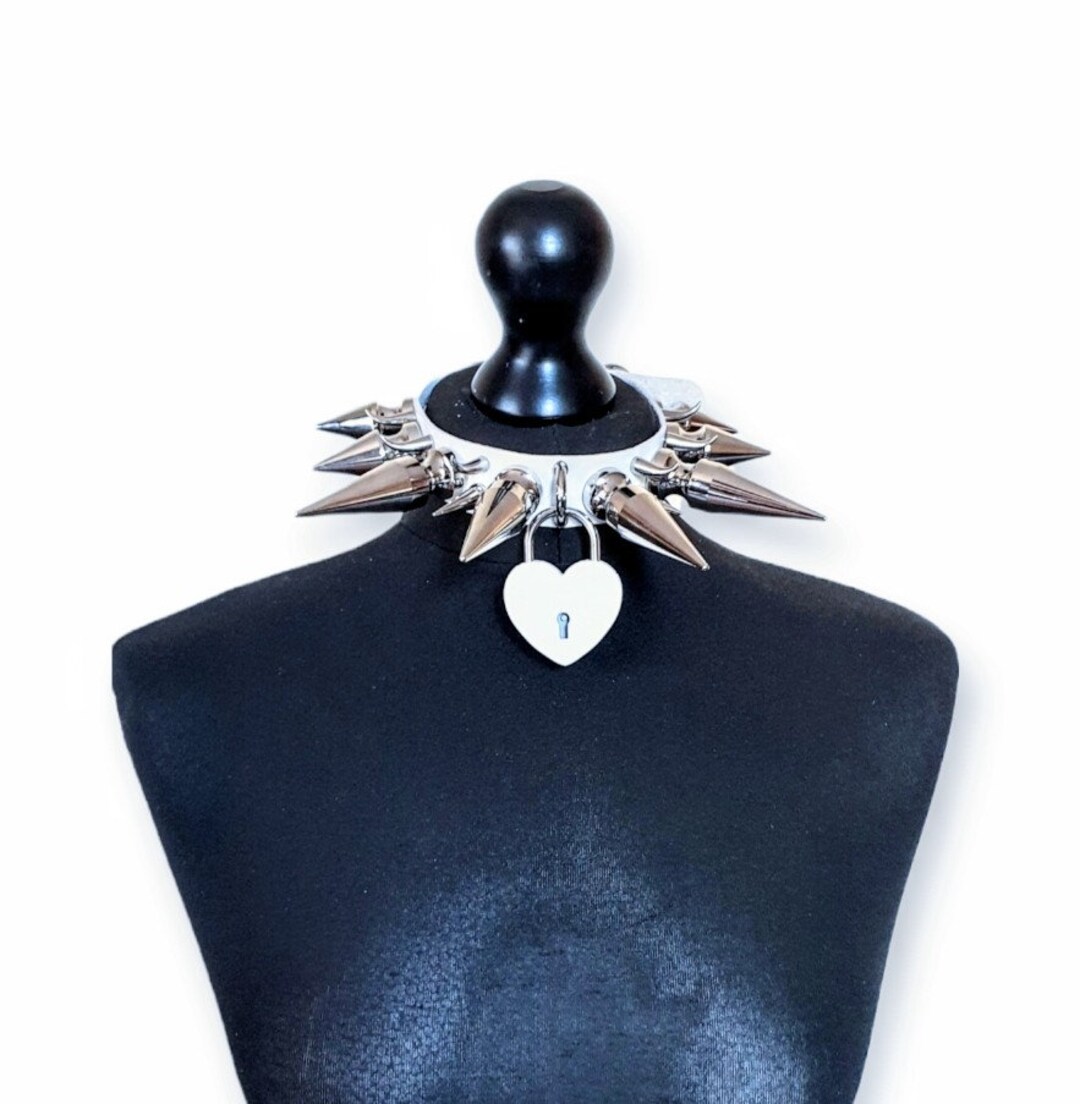 Heart Padlock Choker,white Goth Collar, White Collar Choker, Vegan ...