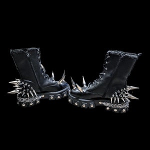 Goth Boots / Punk Platform Boots/ Spiked Goth Boot /knee Length Boots ...