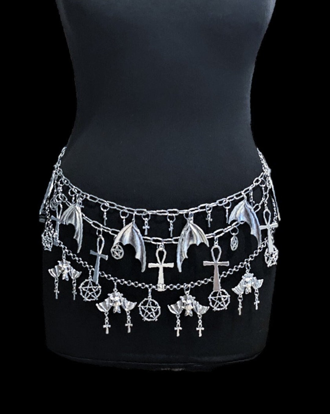 Ankh Waist Chain, Bat Belt, Bat Wings Belt ,goth Pentacle Belt, Chain ...