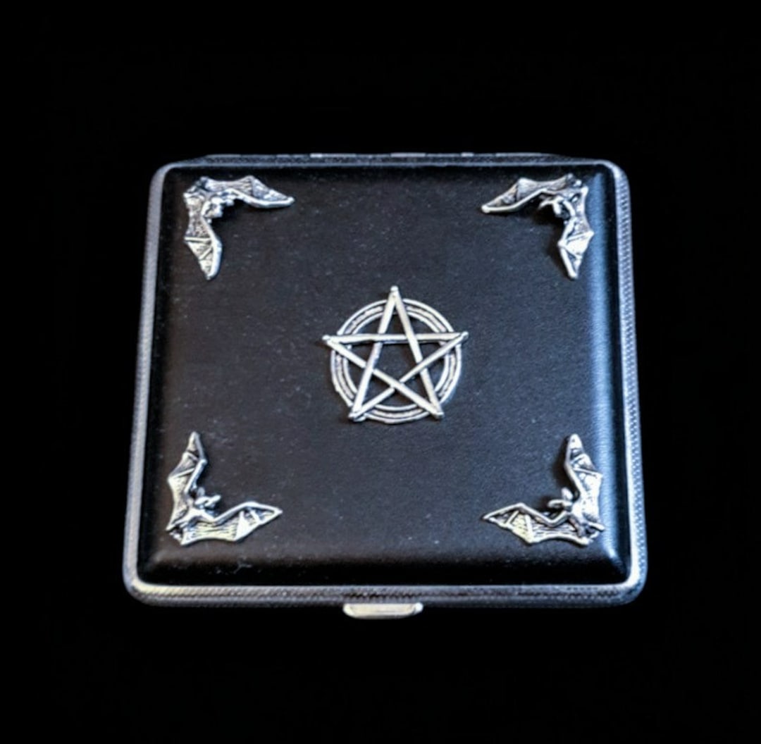 Black Leather Cigarette Case, Goth Cigarette Case,bat Metal Case ...
