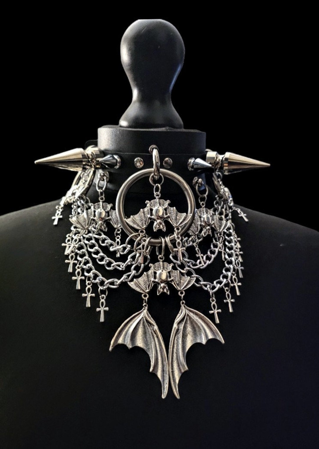 Bat Choker Collar, Goth Choker, Ankh Choker, Spike Choker - Etsy